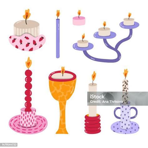 화려한 패턴의 귀여운 수제 세라믹 촛대 세트 스칸디나비아 가정 장식을 위한 다른 모양 70년대 스타일의 트렌디한 크래프트 캔들 홀더 손으로 그린 벡터 낙서 70 79세에