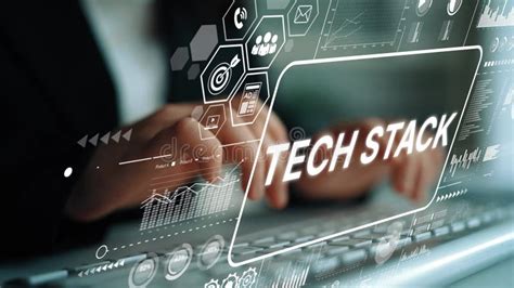 Hands Typing On Keyboard With Tech Stack Icons And Data Visualization Elements In Modern Work