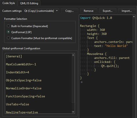 Specify Qt Quick Code Style Qt Creator Documentation
