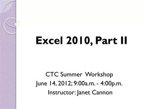 Ppt Excel 2010 Part Ii Powerpoint Presentation Free Download Id2185400