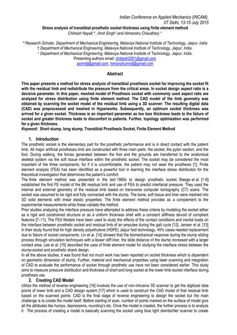 Pdf Stress Analysis Of Transtibial Prosthetic Socket Thickness Using Finite Element Method