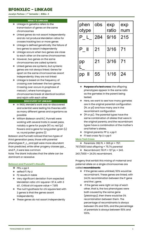 Genetics Linkage Lecture Notes Bfgnxlec Linkage Jocelyn Partosa 1st Semester Bsbio
