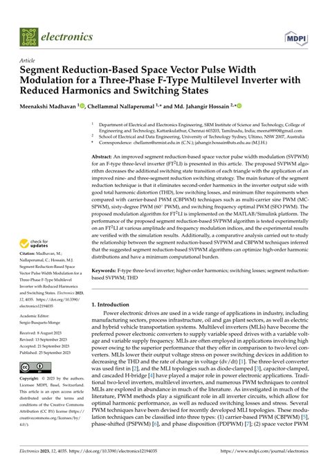 Pdf Segment Reduction Based Space Vector Pulse Width Modulation For A Three Phase F Type