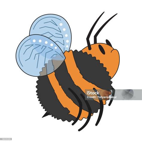 귀여운 만화 범블비 비행과 카메라를보고 기분을 상하게 재미있는 줄무늬 범블비가 날아다다 벡터 클립 아트 일러스트레이션을 2d로 합니다 손으로 그린 심플한 스타일 곤충에 대한