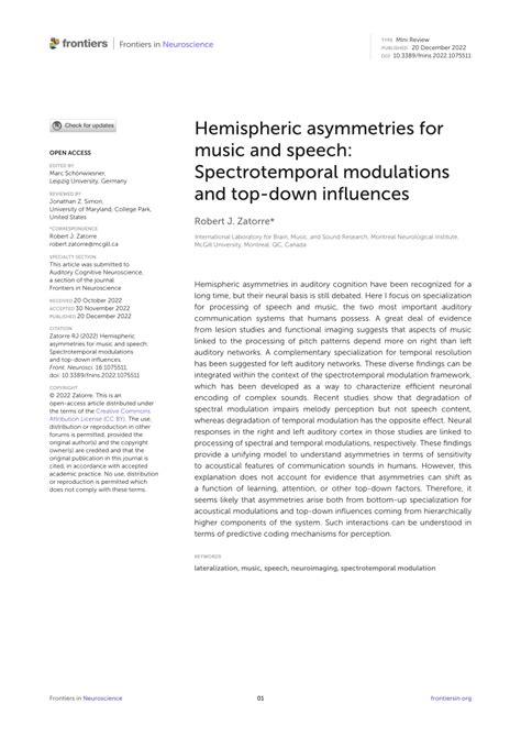 Pdf Hemispheric Asymmetries For Music And Speech Spectrotemporal
