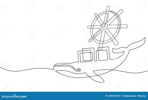 One Continuous Line Wheel Helm Computer Developer App Concept Business