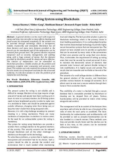 Pdf Irjet Voting System Using Blockchain