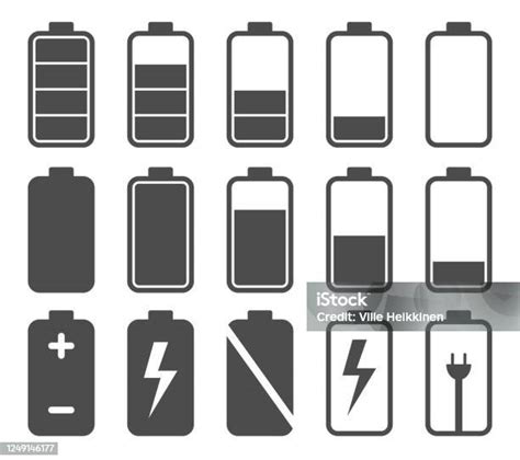 배터리 아이콘 기호 집합입니다 Accu 충전 레벨 로고 사인 벡터 일러스트 이미지입니다 흰색 배경에 격리 0명에 대한 스톡 벡터 아트 및 기타 이미지 Istock