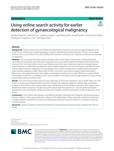 Pdf Using Online Search Activity For Earlier Detection Of Gynaecological Malignancy