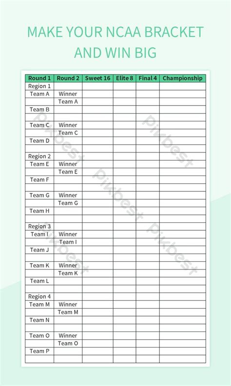 Make Your NCAA Bracket And Win Big Excel Template Free Download Pikbest