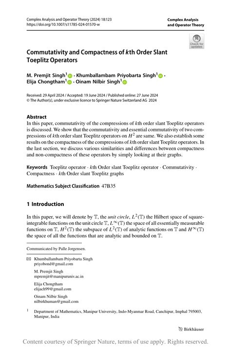 Commutativity And Compactness Of Kth Order Slant Toeplitz Operators Request Pdf