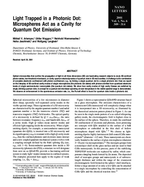 Pdf Light Trapped In A Photonic Dot Microspheres Act As A Cavity For Quantum Dot Emission