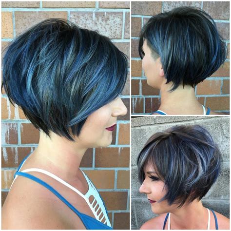 Graduated Messy Textured Bob With Side Swept Bangs And Icy Blue