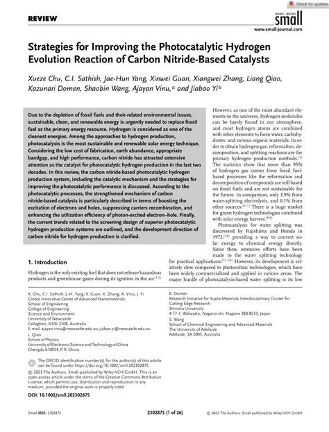 Pdf Strategies For Improving The Photocatalytic Hydrogen Evolution Reaction Of Carbon Nitride