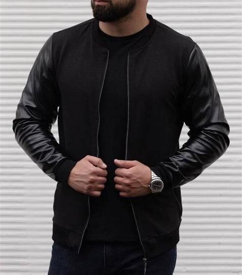 Бомбер с кожаными рукавами — цена 650 грн в каталоге Кофты Купить мужские вещи по доступной цене