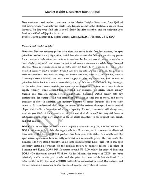 Market Insight Newsletter Of Memory Cpu Hdd May 2021 Edited Pdf