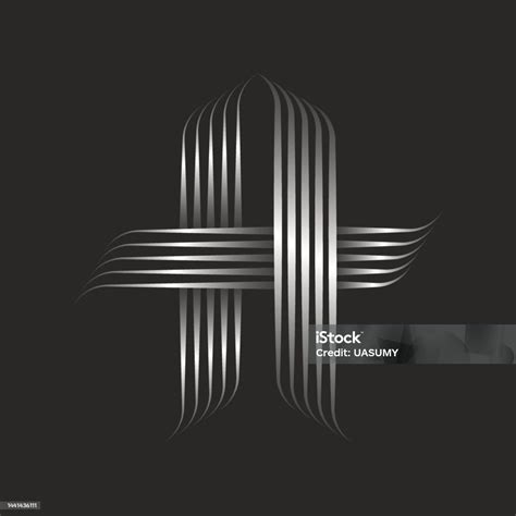 편지 검은색 배경에 로고 모노그램 캘리그래피 줄무늬 모양 평행한 가는 선에서 3d 효과 금속 그라데이션이 있는 알파벳의 첫 글자 서예에 대한 스톡 벡터 아트 및 기타 이미지