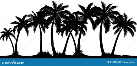 Palm Forest Treeline Silhouette Seamless Border Stock Vector