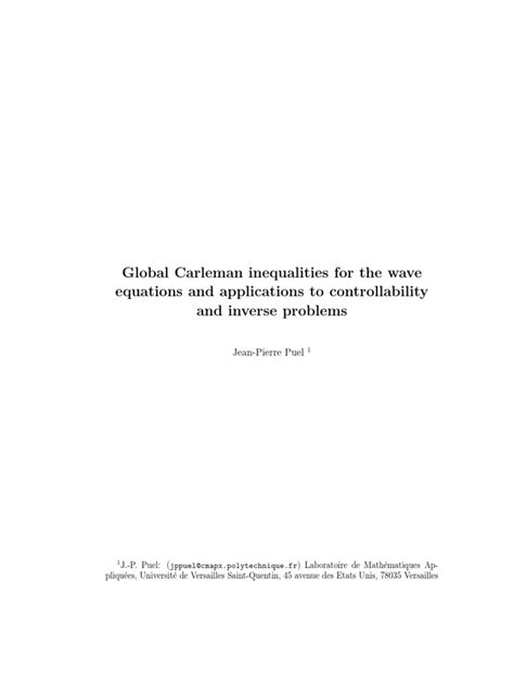 Puel J P Global Carleman Inequalities For The Wave Equation And Application To