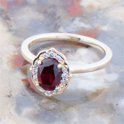 Vintage Oval Lab Grown Ruby Ring Teneff Jewelry
