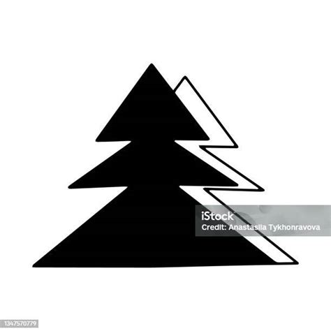 손으로 그린 크리스마스 트리 벡터 일러스트 디자인 인사말 카드 템플릿 연말연시 기프트 포스터 또는 엽서에 대한 새해 전야 크리에이티브 타이포그래피 흰색 뒷면에 검은 소나무