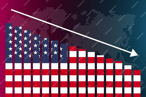 미국 막대 차트 그래프 감소 값 위기 및 다운그레이드 뉴스 배너 실패 및 감소 프리미엄 벡터