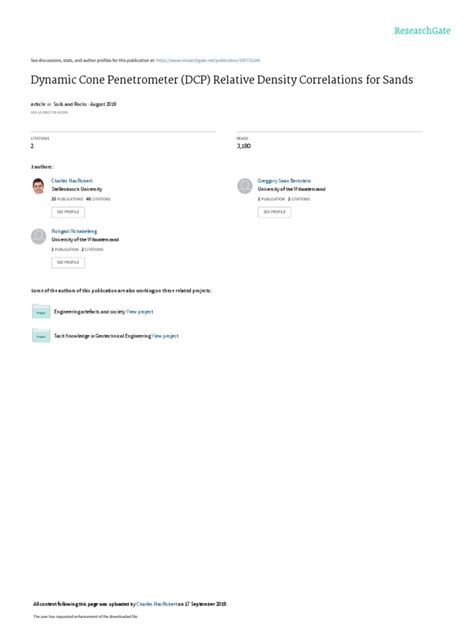 Dynamic Cone Penetrometer Dcp Relative Density Correlations For Sands Pdf Sand
