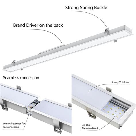 China Commercial LED Linear Light Ceiling Recessed Lamp Linkable Connecting With Non Flickering