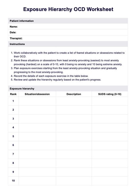 Exposure Hierarchy Ocd Worksheet