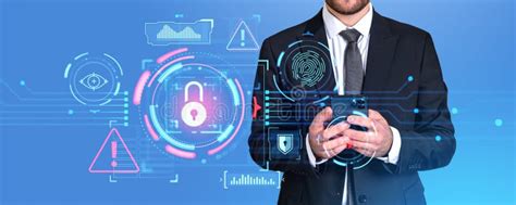 Businessman Using Smartphone Digital Cybersecurity Chart With Big Business Data Stock Image