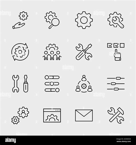 Settings Setup Line Icons Gear Setting Control Options Service Editable Stroke Stock Vector