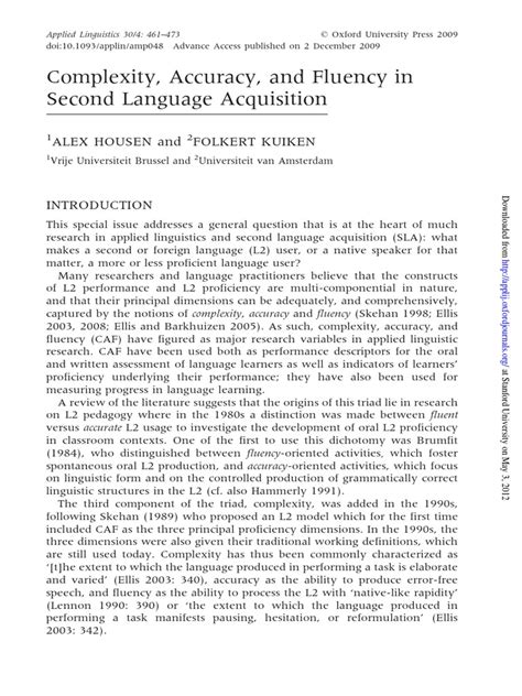 Complexity Accuracy And Fluency In Second Language Acquisition Housen2009 Pdf Fluency