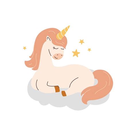 Desenho De Pônei Vetor Unicórnio Fofo Na Nuvem Tempo Mágico De Dormir