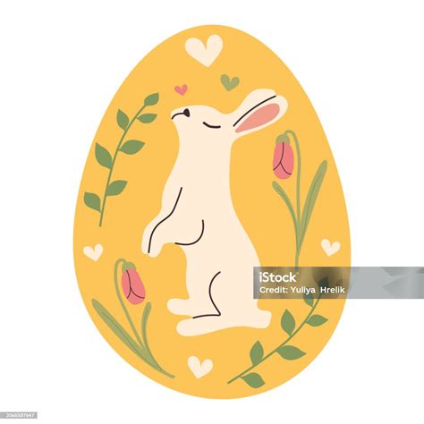 낙서 스타일의 봄 잎과 열매가 있는 화려한 부활절 달걀을 가진 귀여운 잠자는 토끼 전통적인 인사말 카드에 대 한 봄철 배경입니다