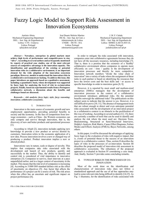 Pdf Fuzzy Logic Model To Support Risk Assessment In Innovation Ecosystems