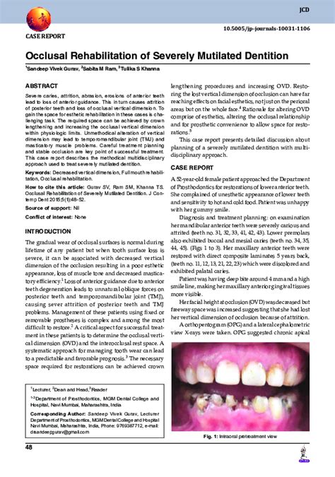 Pdf Occlusal Rehabilitation Of Severely Mutilated Dentition