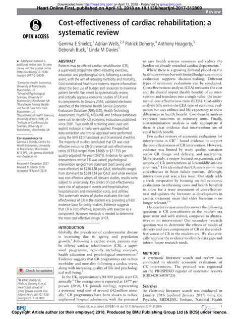 Pdf Cost Effectiveness Of Cardiac Rehabilitation A Systematic Review