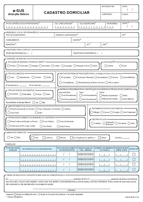 Ficha De Cadastro Domiciliar Retoedu