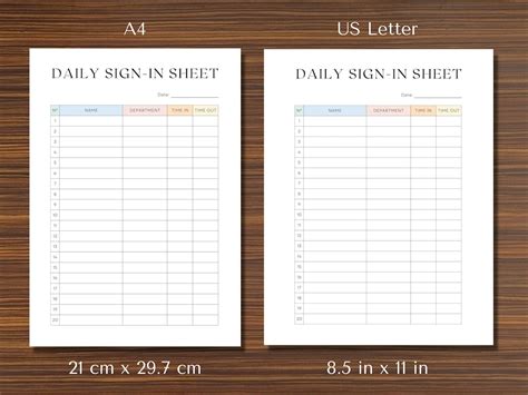 Daily Sign In Sheet Printable Employee Timesheet Log Book Time