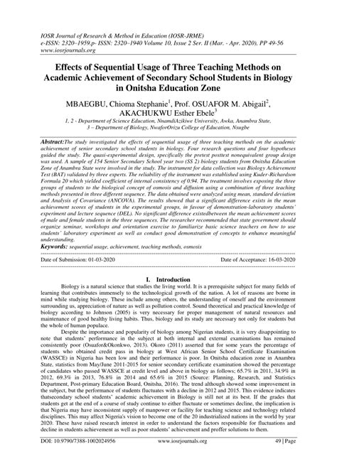 pdf effects of sequential usage of three teaching methods on academic