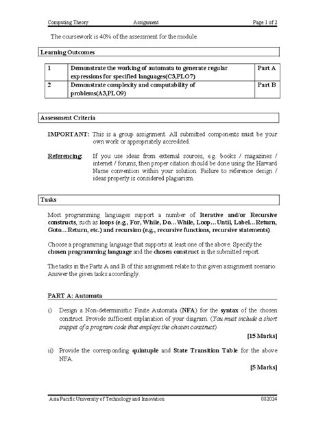 Assignment Question 082024 1 Computing Theory Assignment Page 1 Of 2