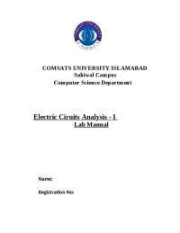 Lab Report Of Electric Circuit Analysis Docsity