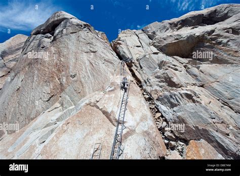Ladders On A Rock Face Above Mer De Glace Mont Blanc Range Chamonix