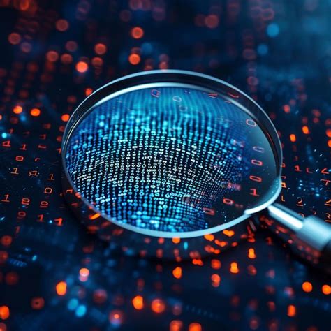 Premium Ai Image Tech Authentication Magnifying Glass Inspects Biometrics With Binary Code
