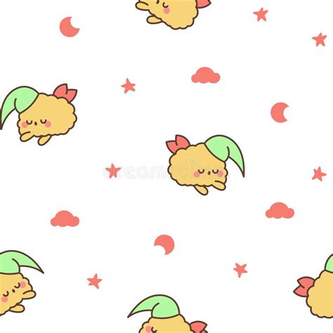 Happy Kawaii Tempura Shrimp Seamless Pattern Stock Illustration