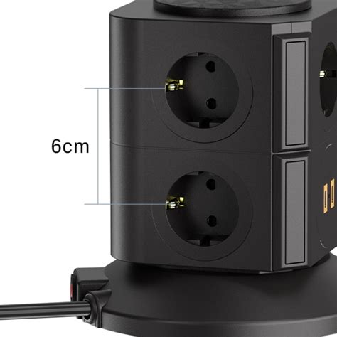 Удължителен кабел Safemore Tower С 2 Usb порта 2 порта Type C 4 8 A 6 Ac контакта Защита от