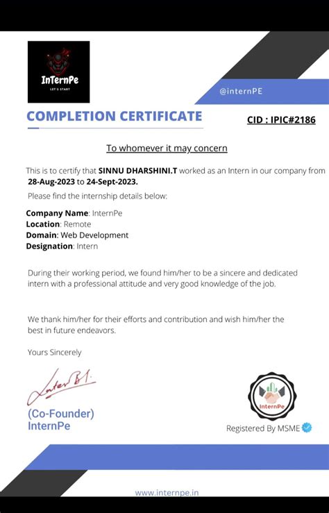 Sinnu Dharshinit On Linkedin Successfully Completed Internpe