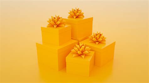 노란색 배경에 격리 된 노란색 선물 상자 세트입니다 미니멀 한 창조적 인 개념 3d 일러스트레이션 3가지 개체에 대한 스톡 사진 및 기타 이미지 Istock