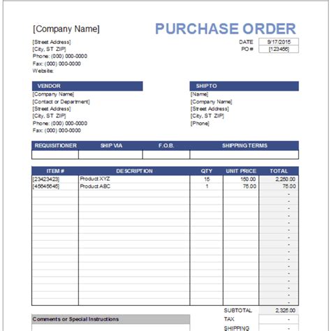 Free Purchase Order Templates For Excel Clickup