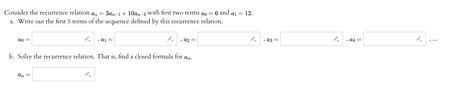 solved consider the recurrence relation an 3an−1 10an−2 with